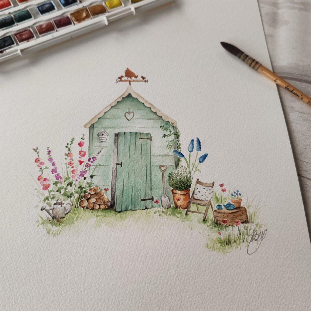 "Tea by the Shed" - Original Artwork - Love Country by Sarah Reilly